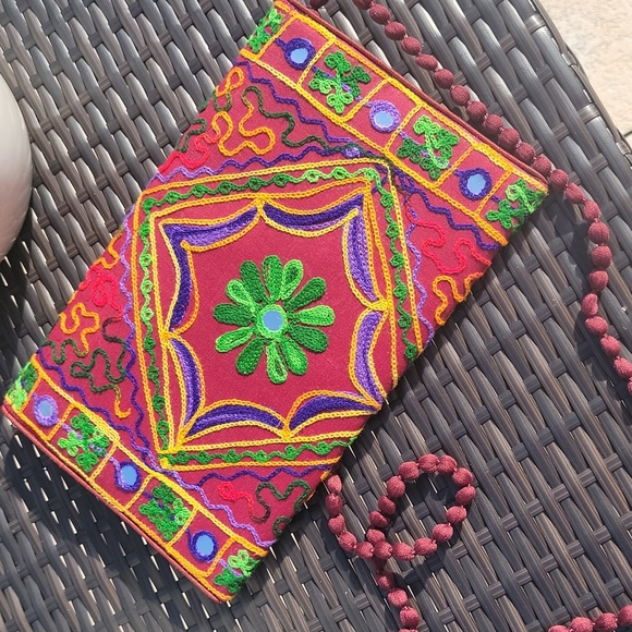 Bags | Boho Style Handmade In India Crossbody Bag Wine Color With ...